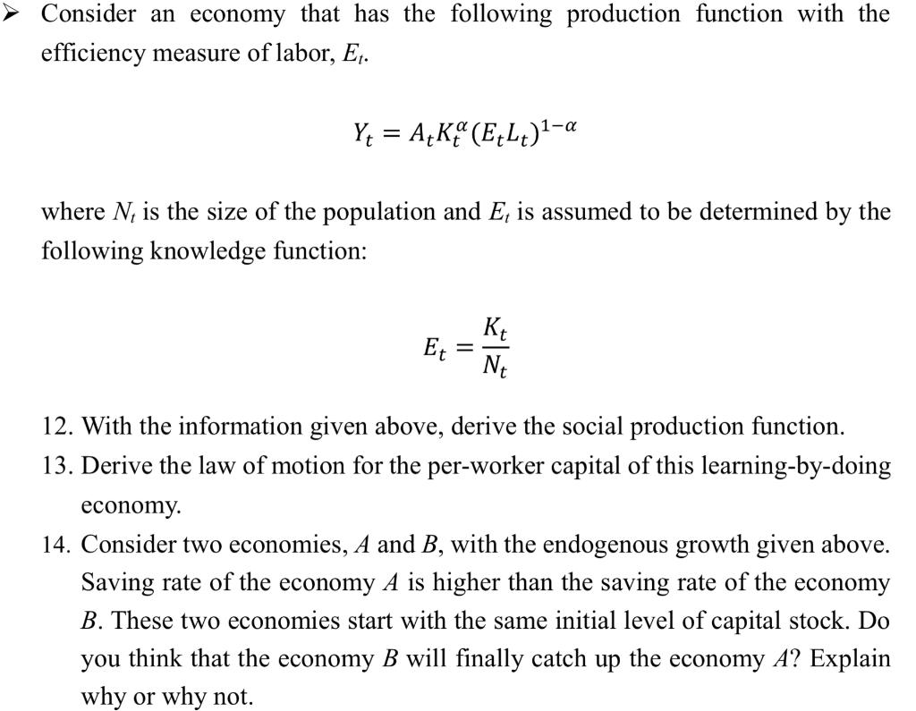 Solved Consider An Economy That Has The Following Production