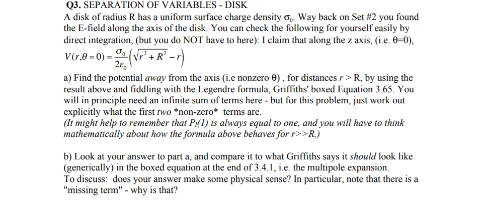 Q3. SEPARATION OF VARIABLES - DISK A disk of radius R | Chegg.com