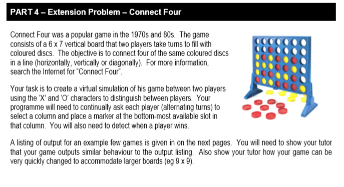 PART 4-Extension Problem- Connect Four Connect Four | Chegg.com