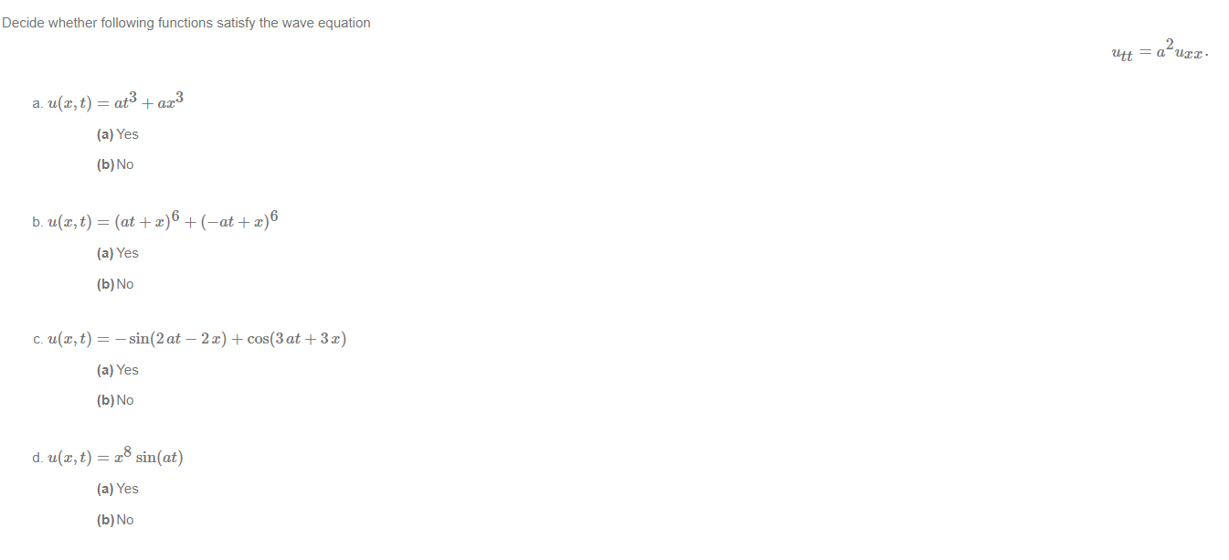 Solved Decide whether following functions satisfy the wave | Chegg.com