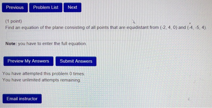 Solved Previous Problem List Next (1 point) Find an equation | Chegg.com