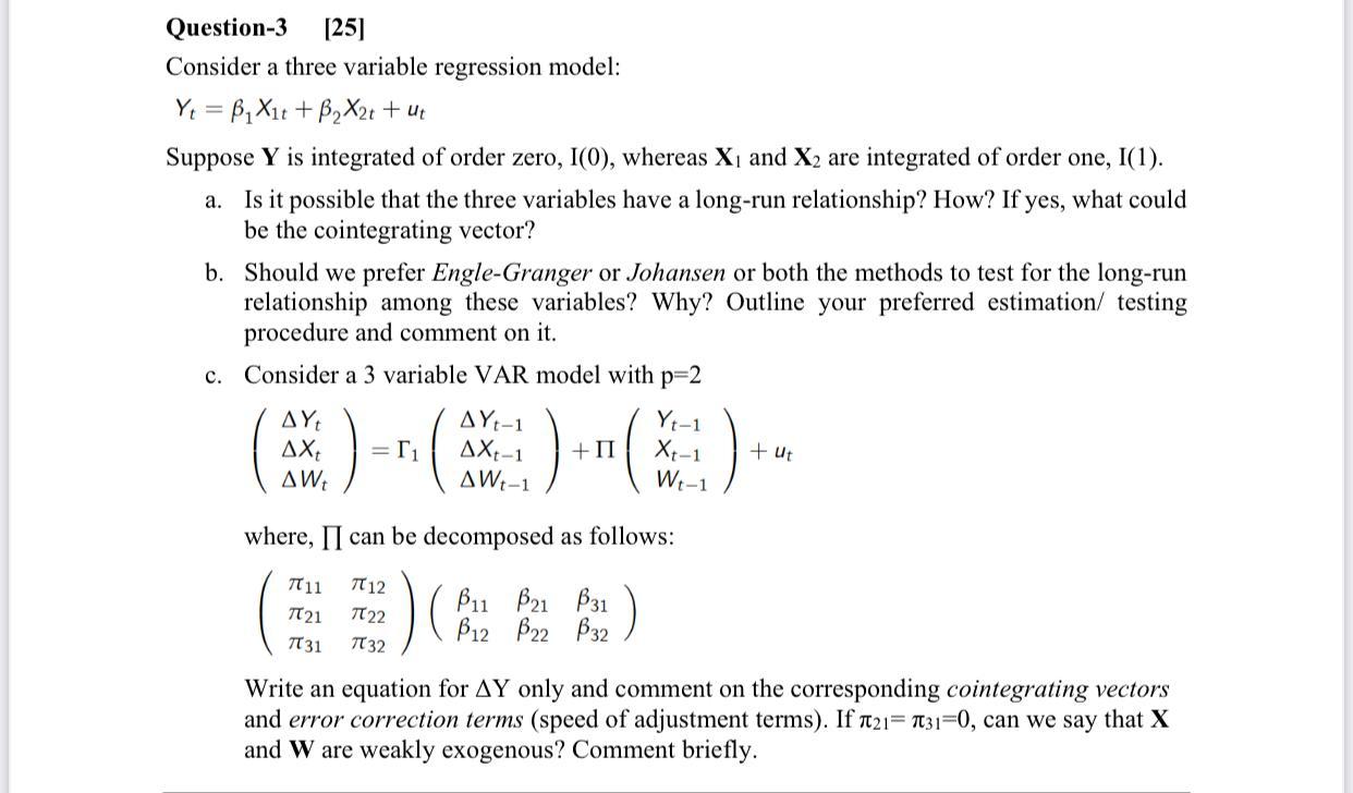 Question-3 (25) Consider a three variable regression | Chegg.com