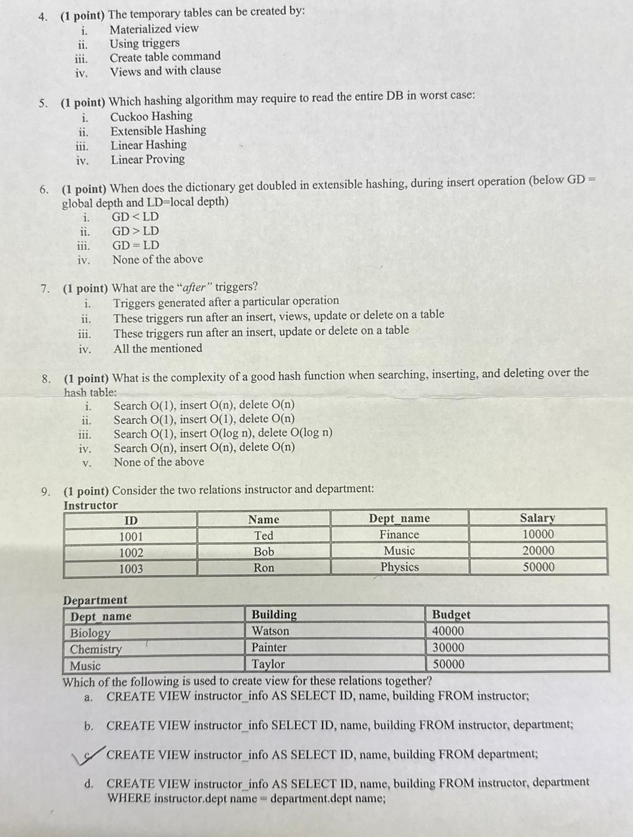 Solved 1. (2 points) Consider the following cuckoo hashing | Chegg.com