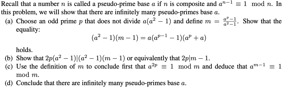 Solved Recall that a number n is called a pseudo-prime base | Chegg.com