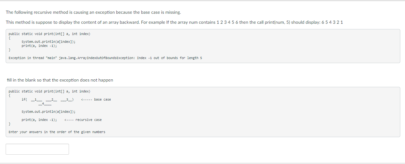 Solved The following recursive method is causing an | Chegg.com