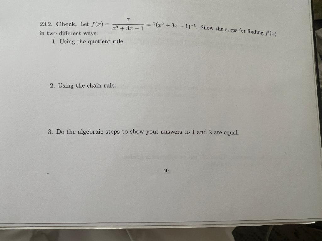 Solved 23.2. Check. Let f(x)=x3+3x−17=7(x3+3x−1)−1. Show the | Chegg.com