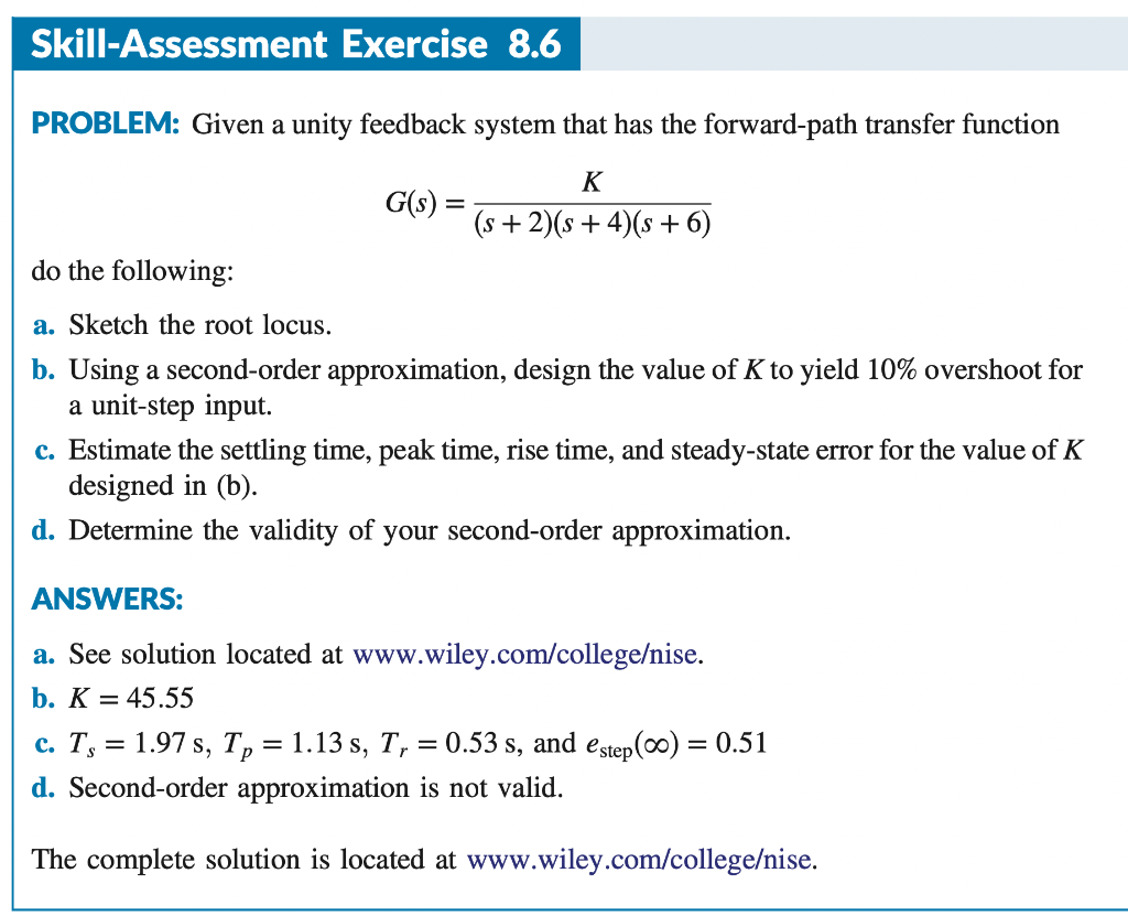 Solved Skill-Assessment Exercise 8.6 PROBLEM: Given a unity | Chegg.com