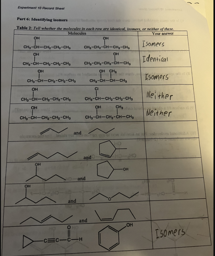 Solved Experiment 10 Record Sheet Part 6: Identifying | Chegg.com
