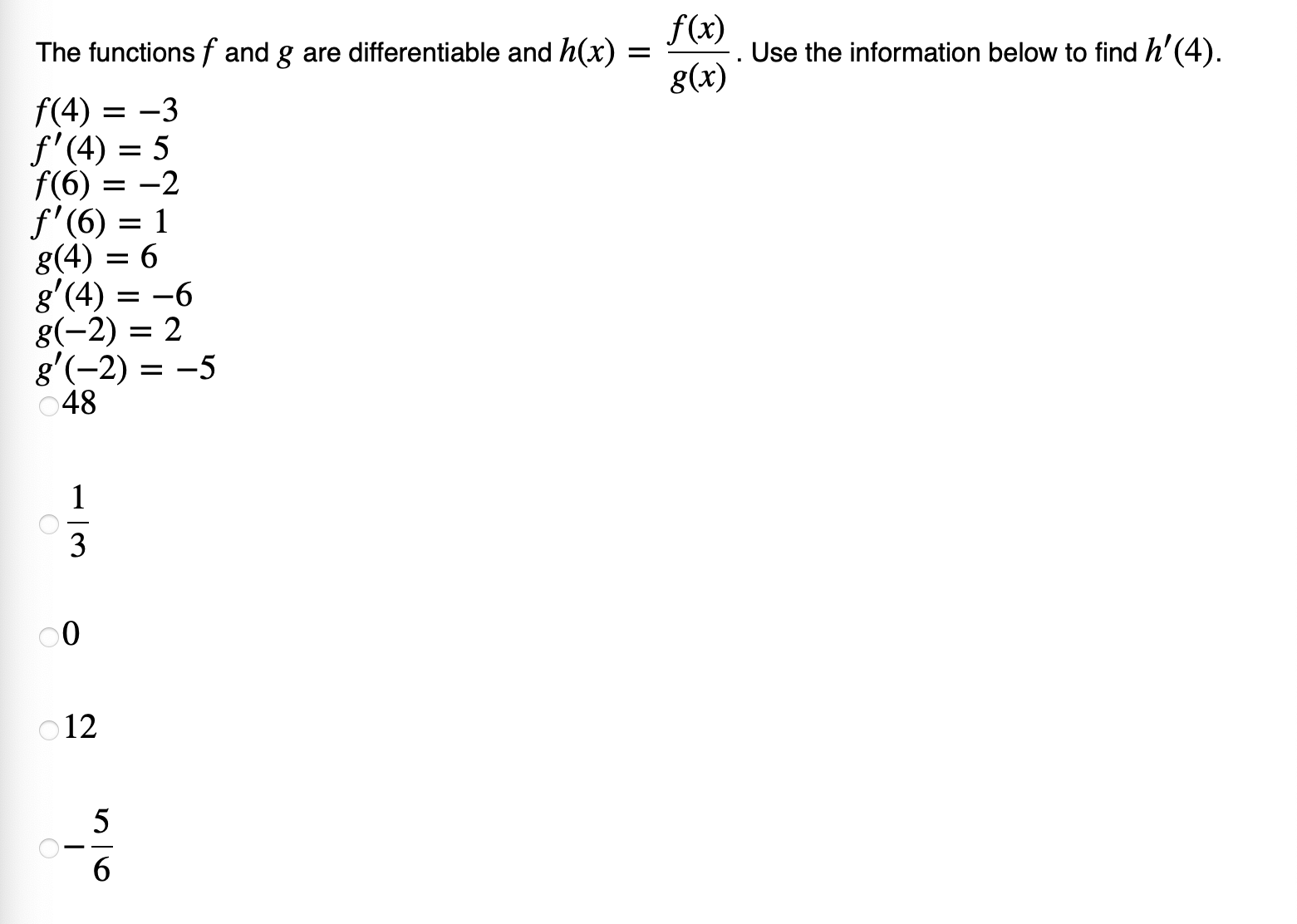 Solved The functions f ﻿and g ﻿are differentiable and | Chegg.com