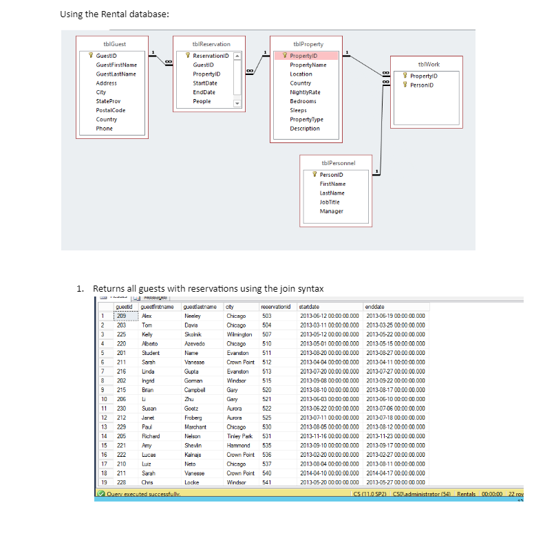 Solved Using the Rental database: 1. Returns all guests with | Chegg.com