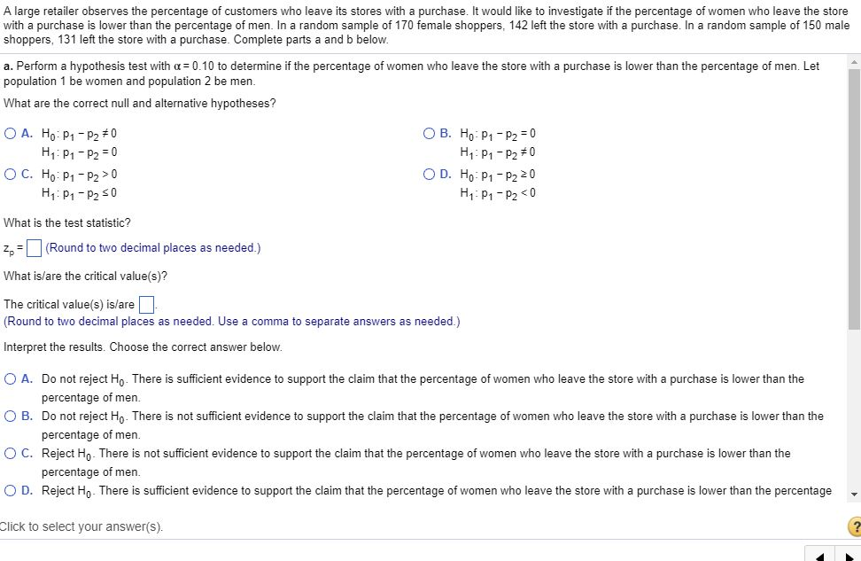 Solved A large retailer observes the percentage of customers | Chegg.com