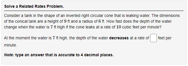 Solved Solve a Related Rates Problem. Consider a tank in the | Chegg.com