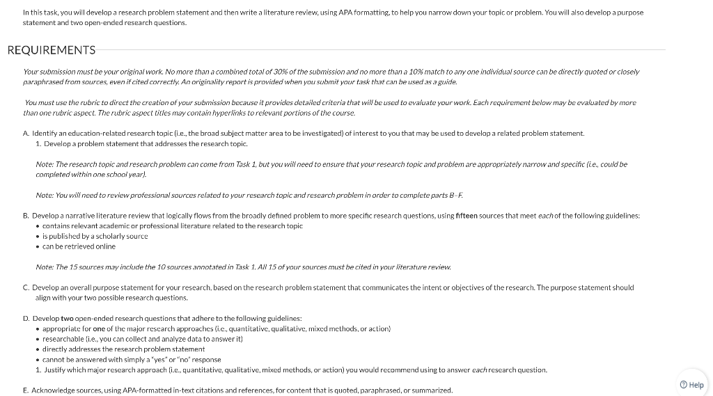 Solved In this task, you will develop a research problem | Chegg.com