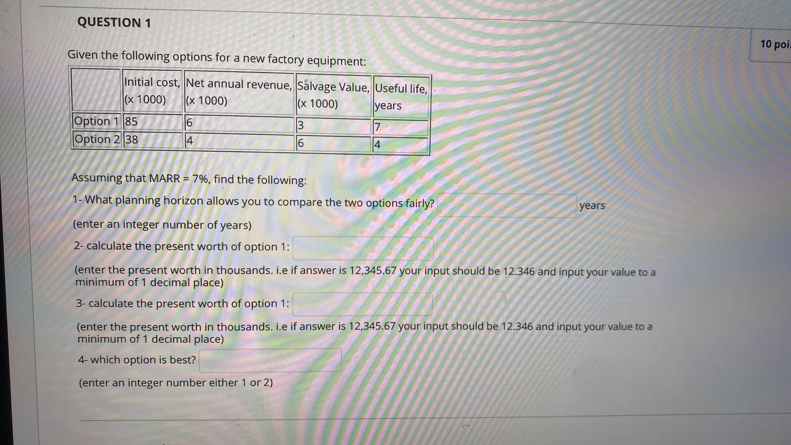 Given the following options for a new factory | Chegg.com