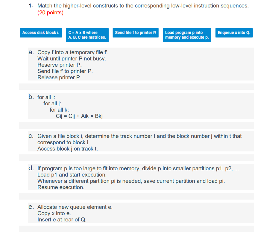 Solved 1- Match the higher-level constructs to the | Chegg.com