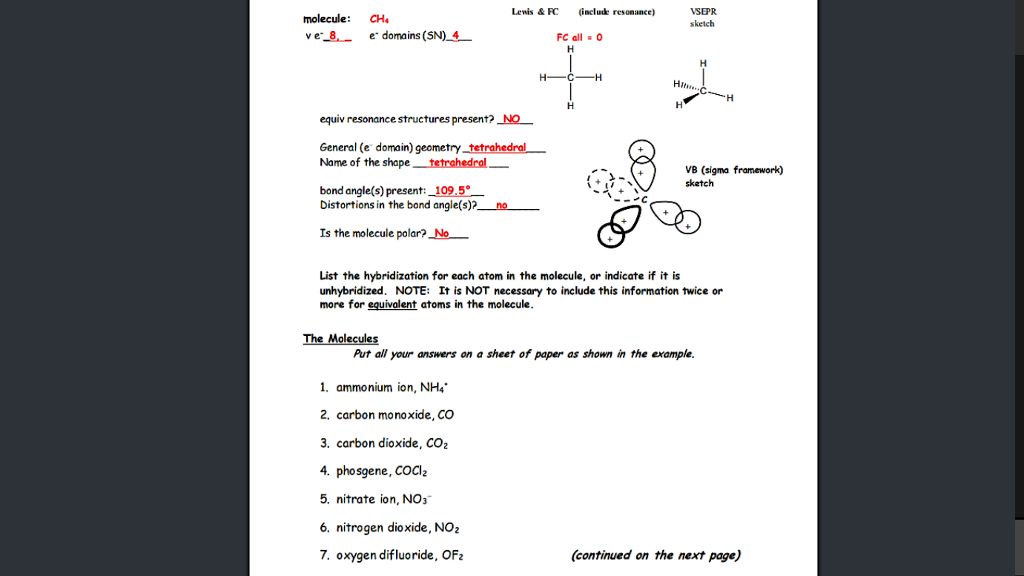 Solved Lewis &FC inlud resonance) VSEPR sketch molecule: CH4 | Chegg.com