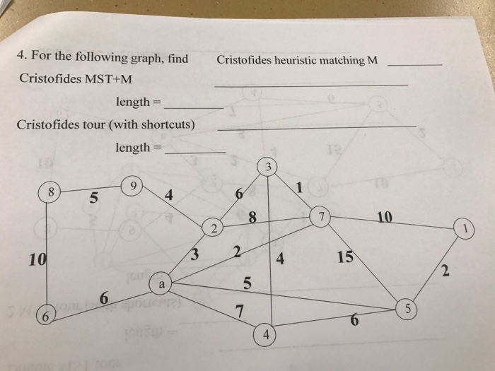 Solved For the following graph, find Cristofides heuristic | Chegg.com