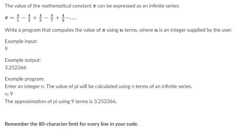 Solved The value of the mathematical constant can be | Chegg.com
