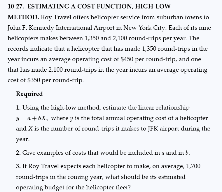 Solved 10-27. ﻿ESTIMATING A COST FUNCTION, HIGH-LOWMETHOD. | Chegg.com