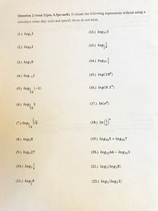 Solved Evaluate the following expressions without using a | Chegg.com