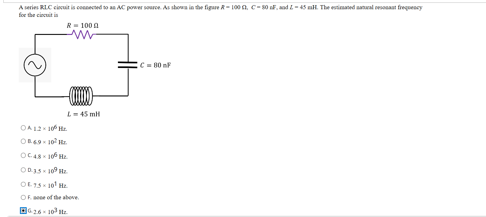 Solved A series RLC circuit is connected to an AC power | Chegg.com