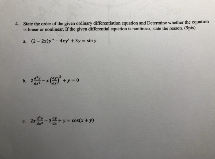 Solved State The Order Of The Given Ordinary Differentiation