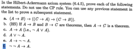 Solved Focus on f. In the Hilbert-Ackermann axiom system | Chegg.com