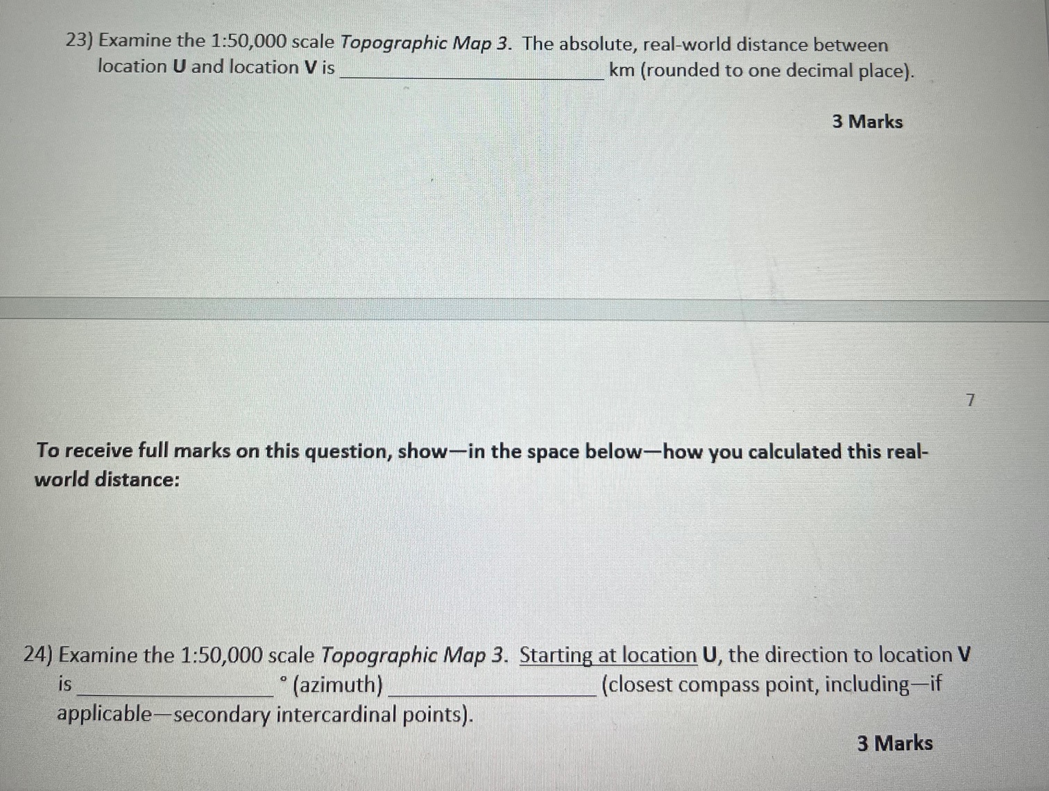 Solved Topographic Map 3 (Q23, 24; Q25, 26) **Note: with | Chegg.com