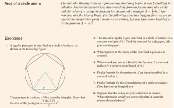 Solved Area of a circle and π The idea of a limiting value | Chegg.com