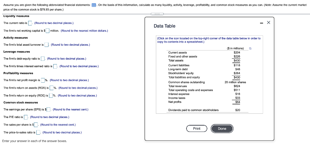 Solved Assume you are given the following abbreviated | Chegg.com