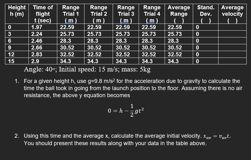 Solved ية | | ها |د Height Time of Range Range Range Range | Chegg.com