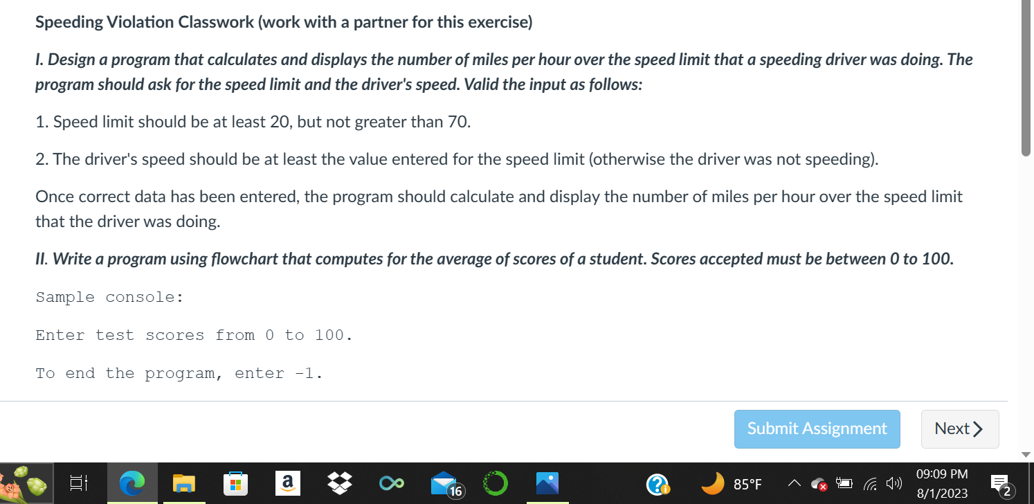 Solved Speeding Violation Classwork (work with a partner for | Chegg.com
