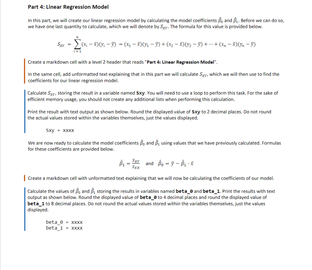Part 4: Linear Regression Model In this part, we will | Chegg.com