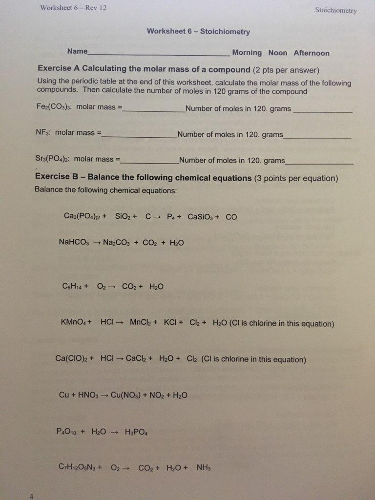 Solved Worksheet 6 - Rev 12 Stoichiometry Worksheet 6 - | Chegg.com