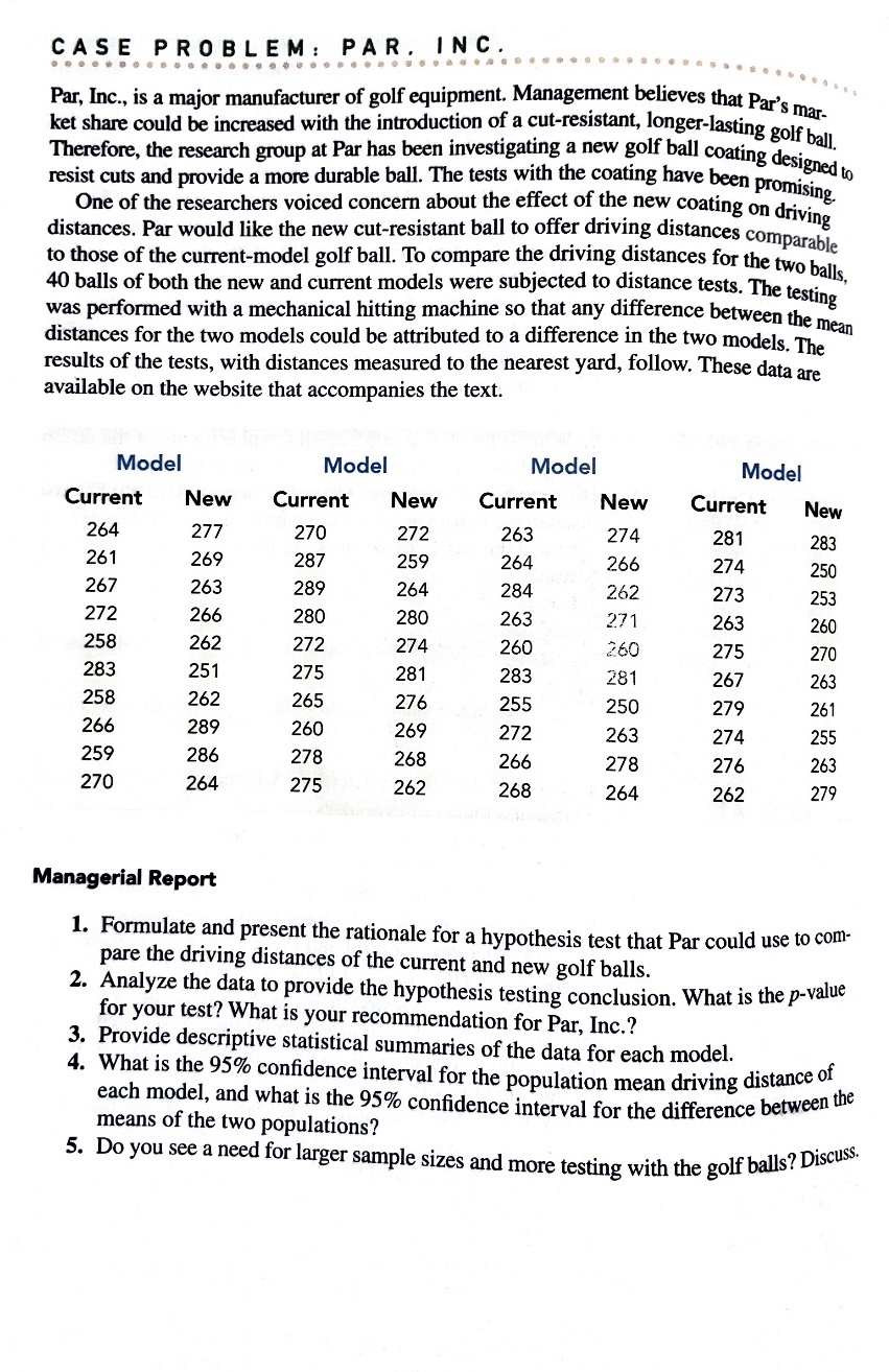 Solved Par, Inc., is a major manufacturer of golf equipment. | Chegg.com
