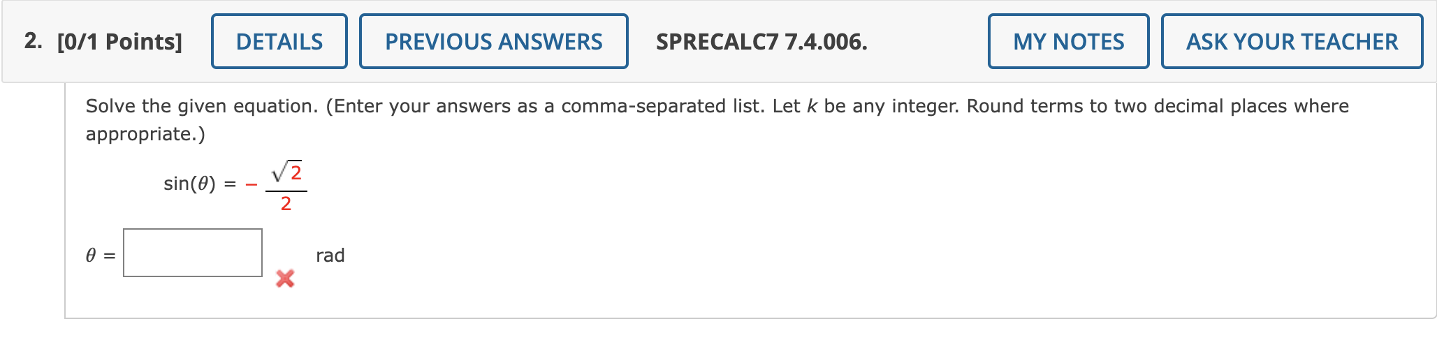 Solved 2. [0/1 Points] DETAILS PREVIOUS ANSWERS SPRECALC7 | Chegg.com