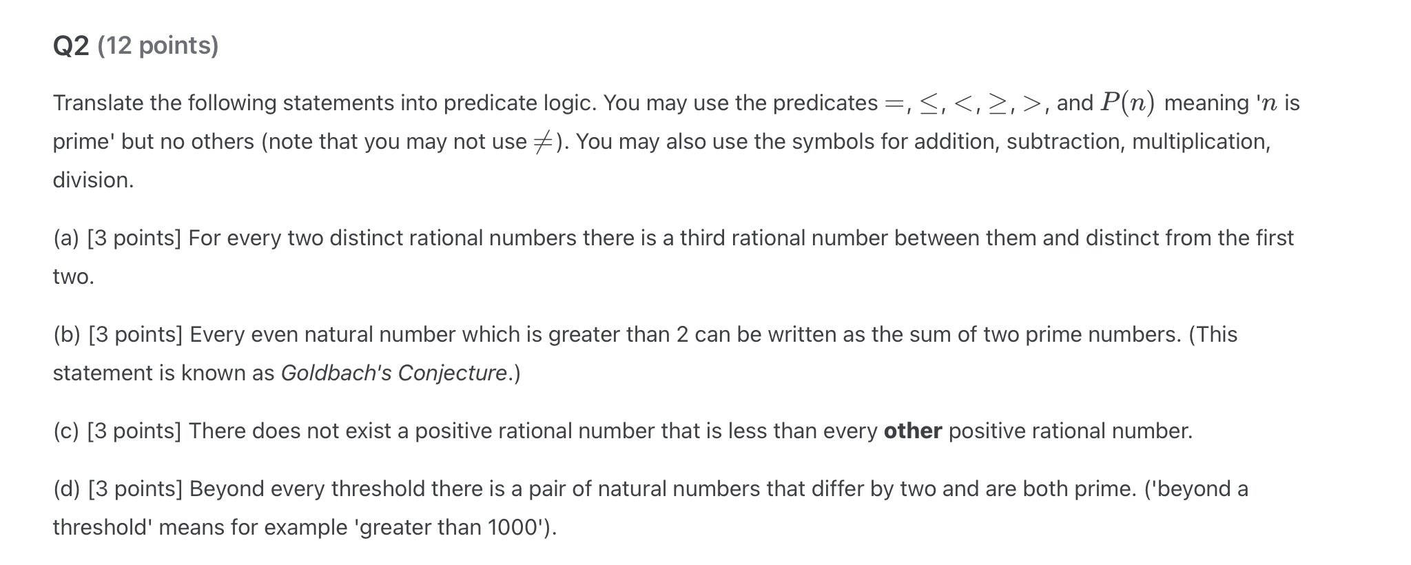 Solved Q2 (12 ﻿points)Translate the following statements | Chegg.com