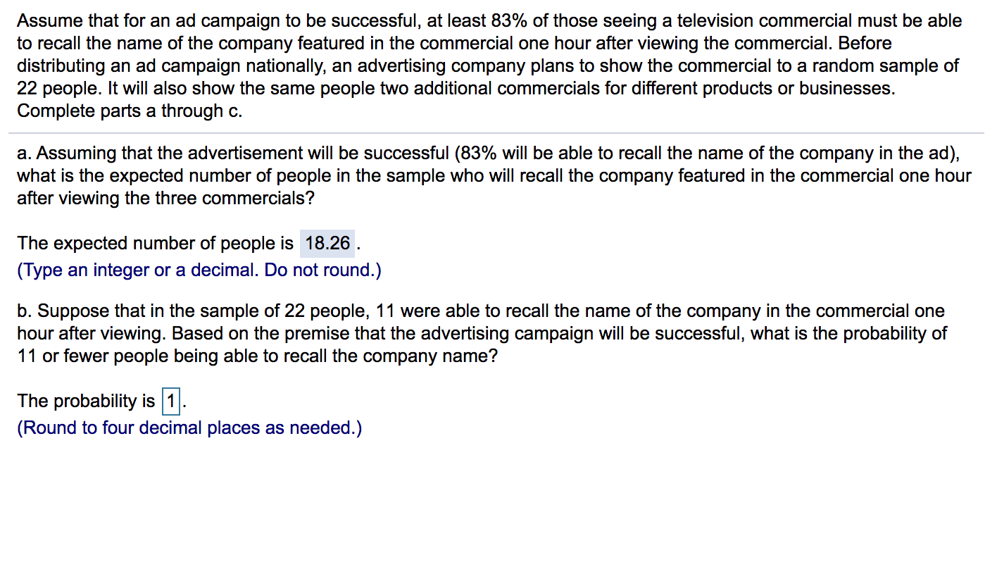 Solved Assume that for an ad campaign to be successful, at | Chegg.com