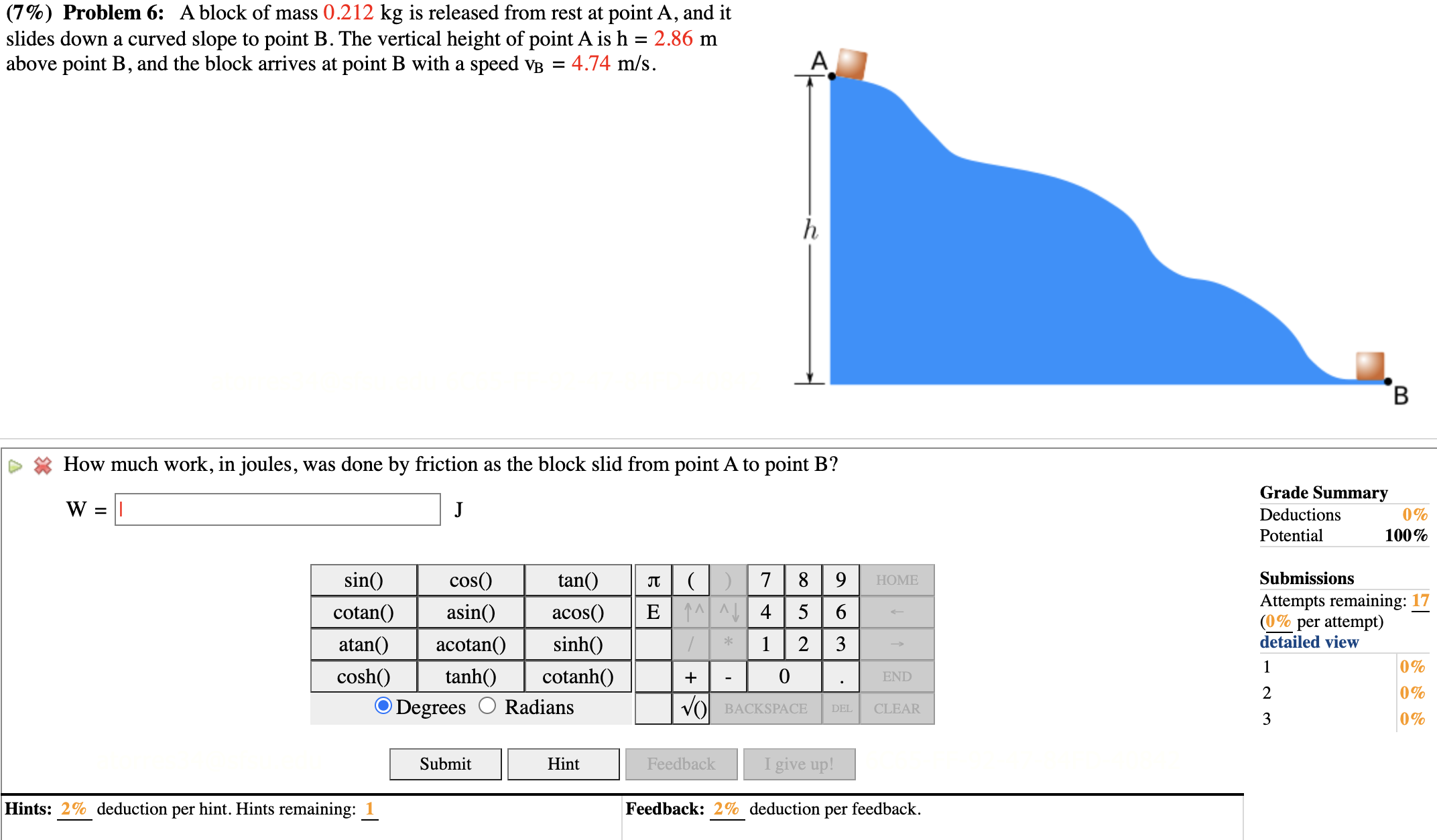Solved (7\%) Problem 6: A block of mass 0.212 kg is released | Chegg.com