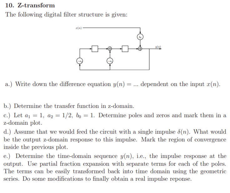 Solved 10. Z-transform The following digital filter | Chegg.com