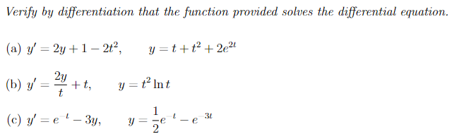 Solved Verify by differentiation that the function provided | Chegg.com