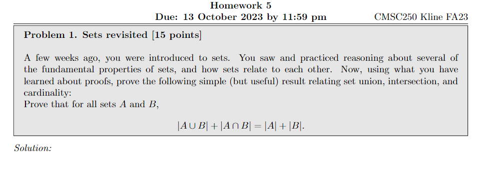Solved Problem 1. Sets revisited [15 points] A few weeks | Chegg.com