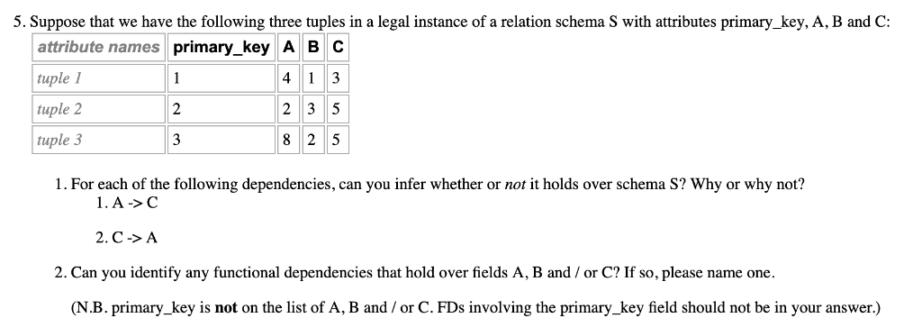 Solved 5. Suppose that we have the following three tuples in | Chegg.com