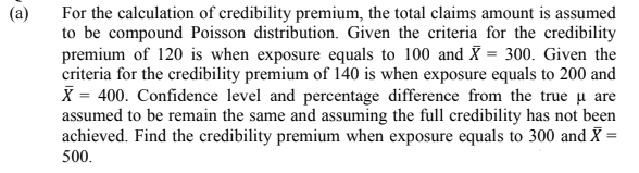 (a) For the calculation of credibility premium, the | Chegg.com