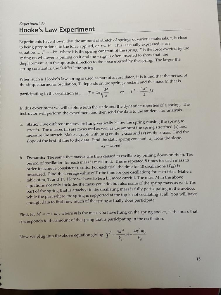 Solved Hooke's Law Experiment Experiments Have Shown, That | Chegg.com