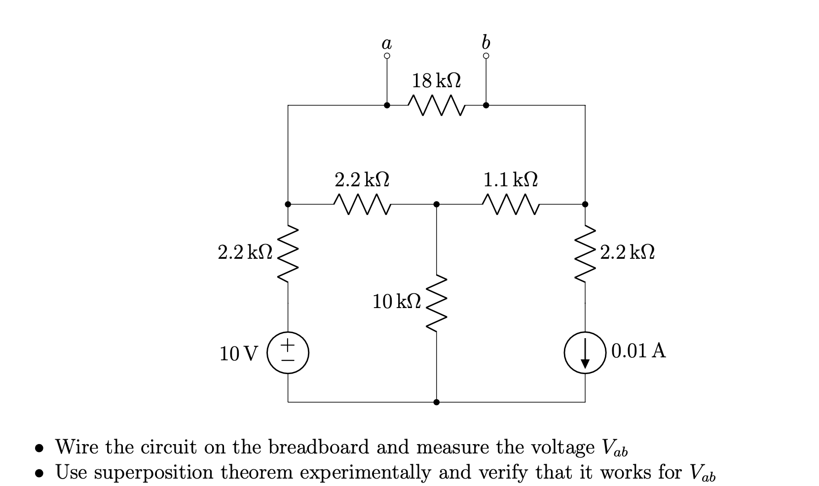 Solved - Wire the circuit on the breadboard and measure the | Chegg.com