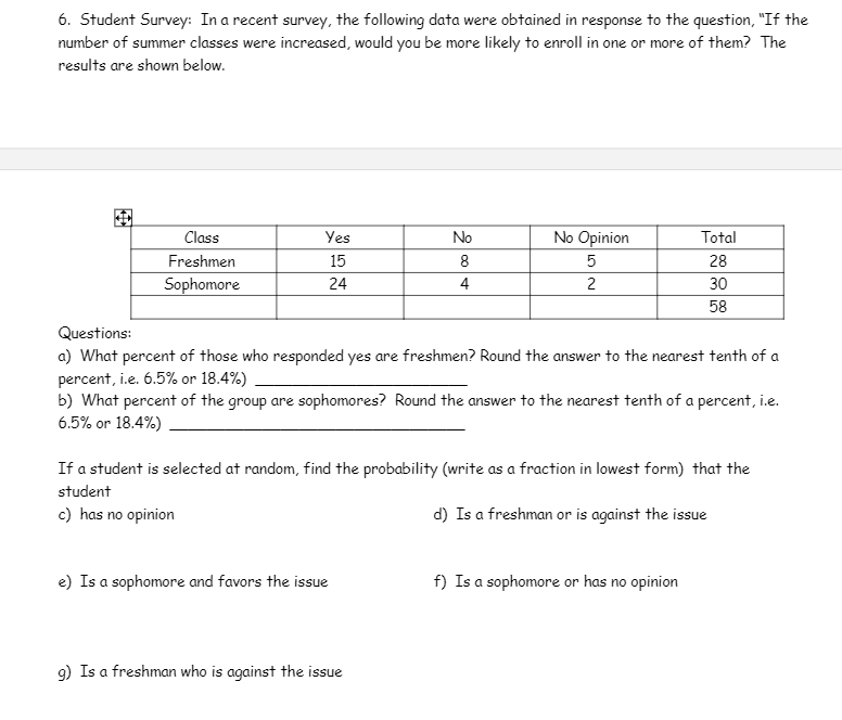 Solved Student Survey: In a recent survey, the following | Chegg.com