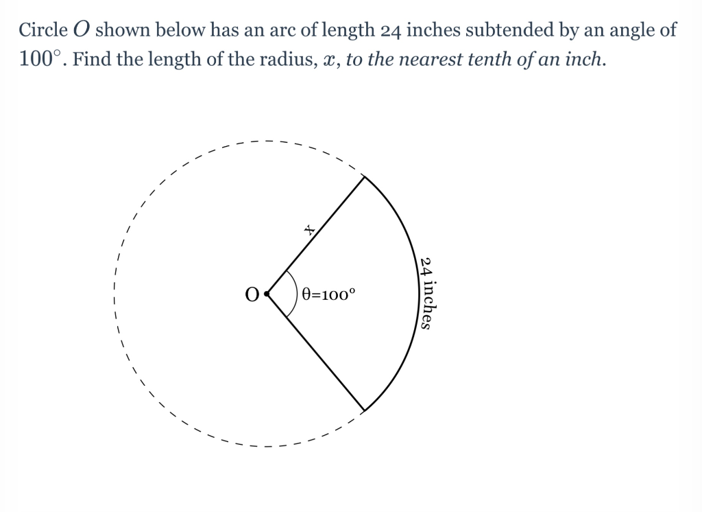 Solved Circle O shown below has an arc of length 24 inches | Chegg.com