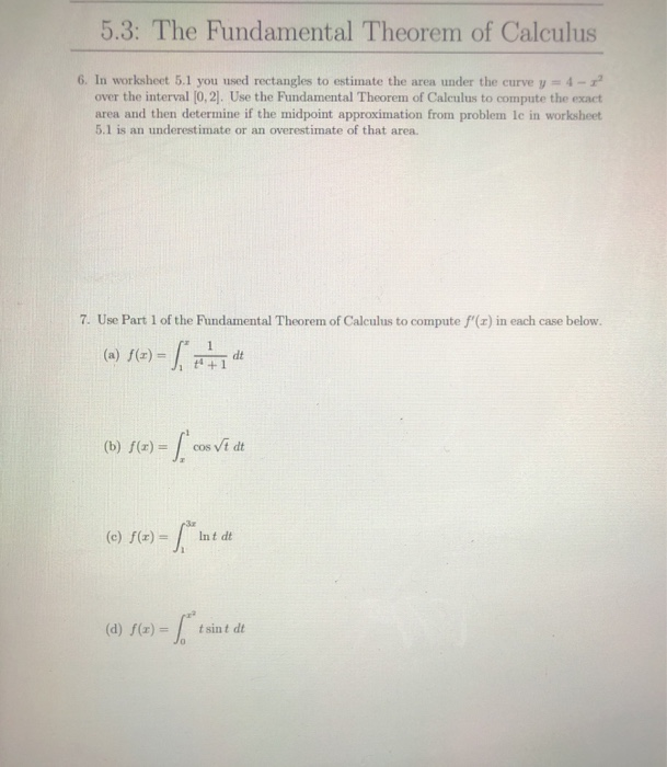 Solved 5.3: The Fundamental Theorem of Calculus 6. In | Chegg.com