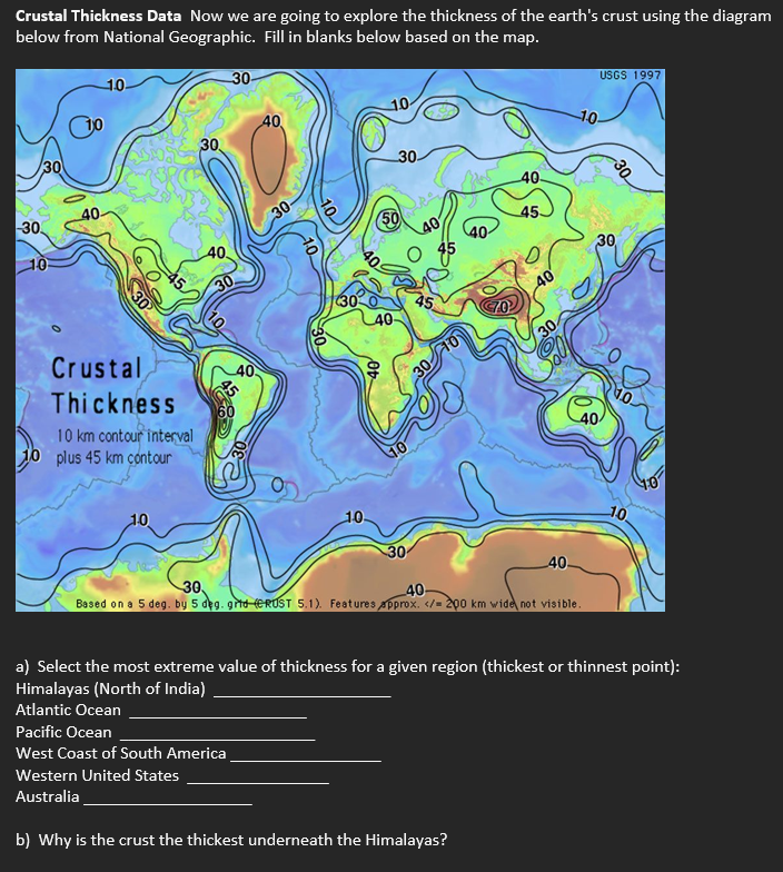 Solved Crustal Thickness Data Now we are going to explore | Chegg.com